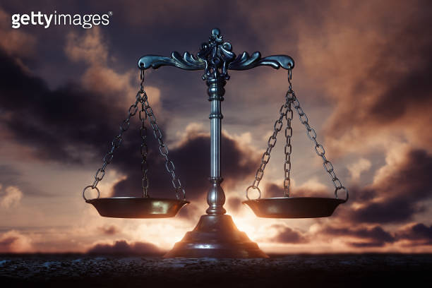 Scales Of Justice On Sunrise Landscape Background (2151866875) 일러스트, 무료 ...