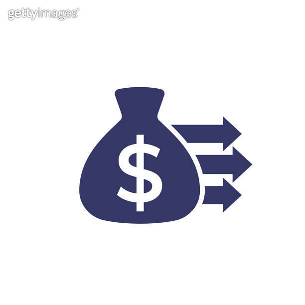 Lump sum payment icon with money bag on white (2179991660) 일러스트, 무료 ...