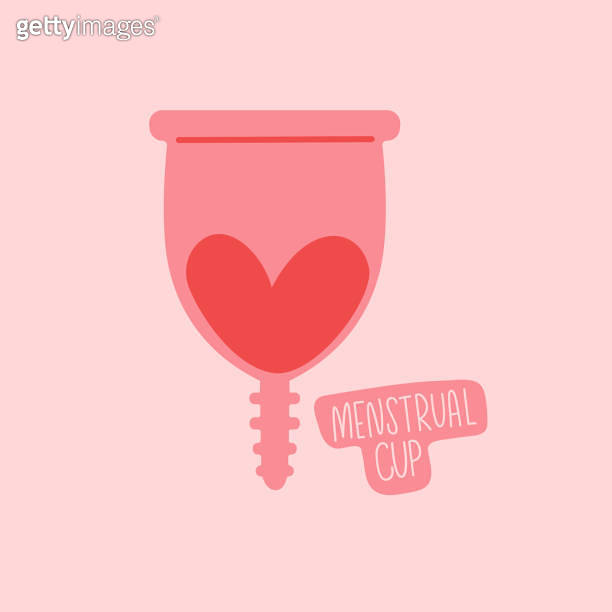 Menstruation cup with blood in heart shape. Menses hygiene. Alternative ...