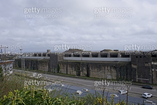 German submarine base in Lorient. It's a fortified U-boot pens built by ...