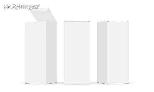 Tall Rectangular Packaging Boxes Mockups, Front And Side View, Opened ...
