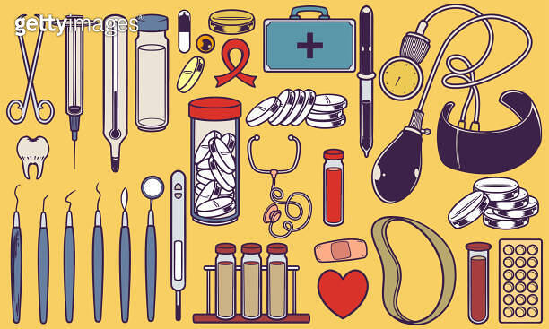 Hand drawn Medical doctor tools doodle set vector. Health doctor ...