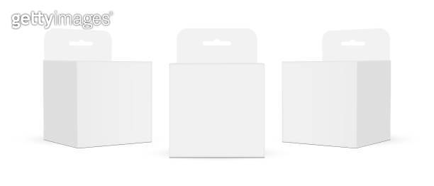 Square Boxes With Hang Tab, Isolated On White Background, Front And ...