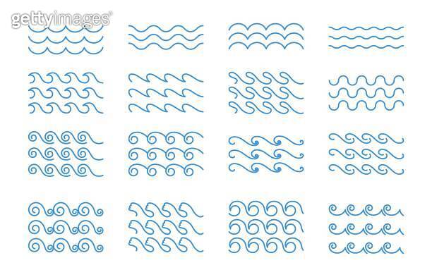 Water waves. Wavy line border. Doodle curved river, sea, ocean wave ...