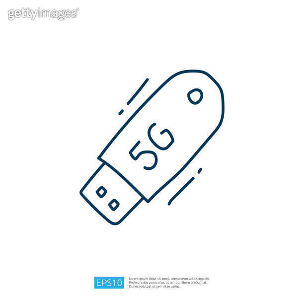 A simple line drawing of a USB drive labeled "5G," representing modern ...