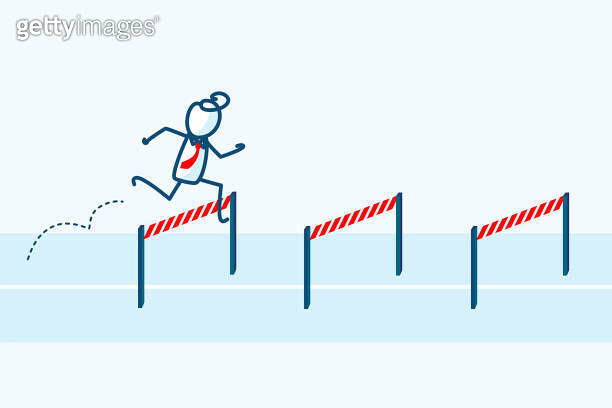 businessman stick figure character jumping overcome challenge obstacles ...