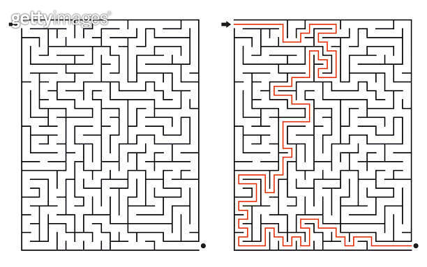 Medium Rectangular Maze Puzzle Game with a solution 이미지 (2150565504) - 게티이미지뱅크