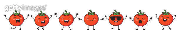 Flat Vector Cartoon Cute and Funny Tomato Character. Dancing, Smiling ...
