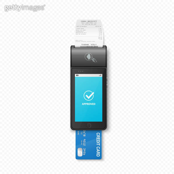 Vector 3D Realistic NFC Payment Terminal with Payment Receipt, Credit ...