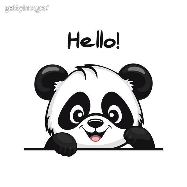 Vector Charming Cartoon Panda Waving His Hand and Saying Hello ...