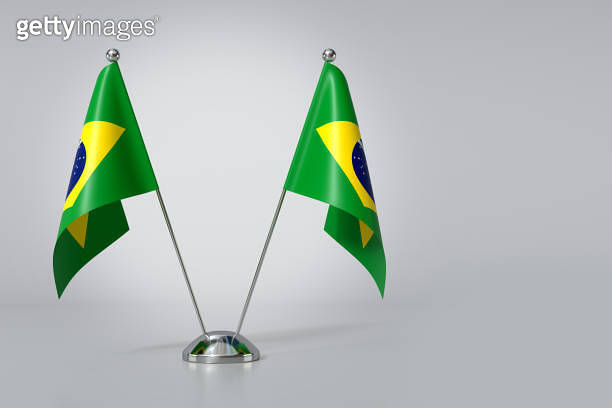 Double Federative Republic of Brazil Table Flag on Gray Background. 3d ...