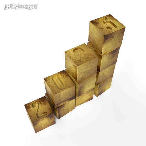 Year 2025 Growth Wooden Cube Bar Chart. 3d Rendering (2170158059) - 게티이미지뱅크