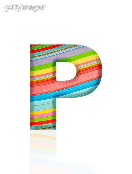 Isolated shot of three-dimensional multicolored paper stripes alphabet ...