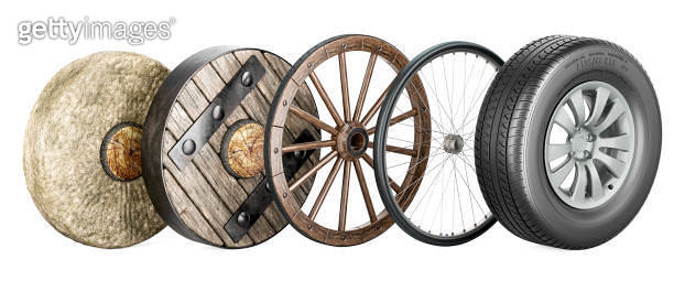 Wheels evolution from primitive stone ring, ancient wooden to modern ...
