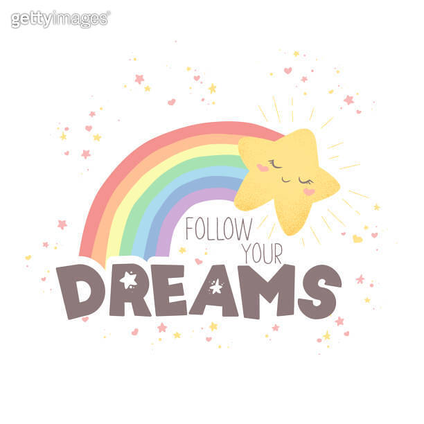 Vector illustration with cute hand drawn rainbow, star and phrase ...