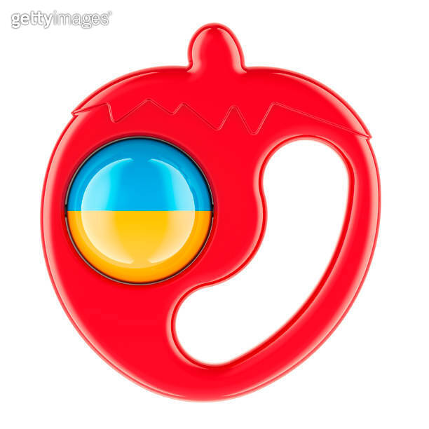 Red Baby Rattle, Baby Rattle in shape strawberry. 3D rendering 이미지 ...