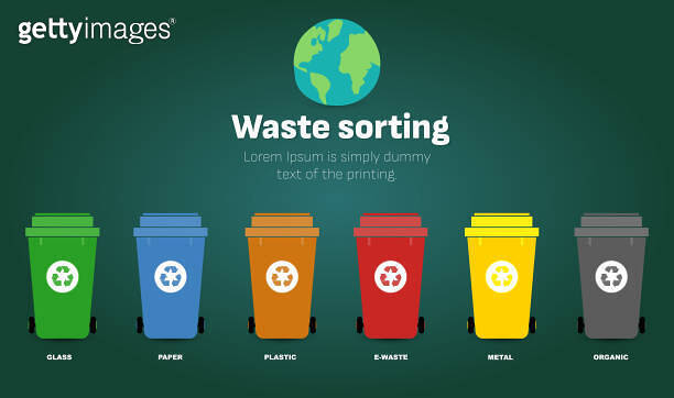 Garbage separation trash bins in different colors for glass, paper ...