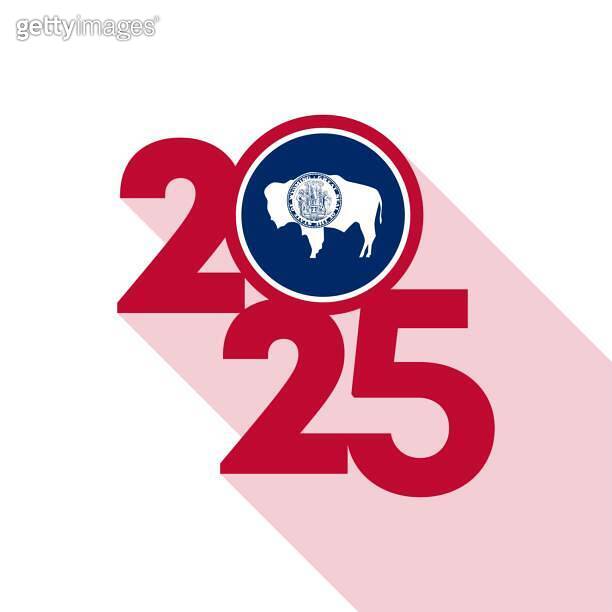 Long shadow 2025 banner with Wyoming state flag inside. Vector ...