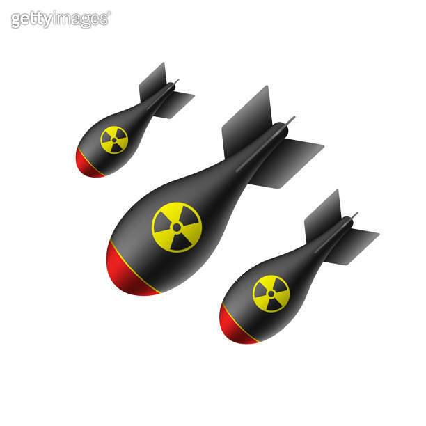 Atomic rocket air bomb. Nuclear atom bomb. Atomic bomb isolated on a white background. Vector ...