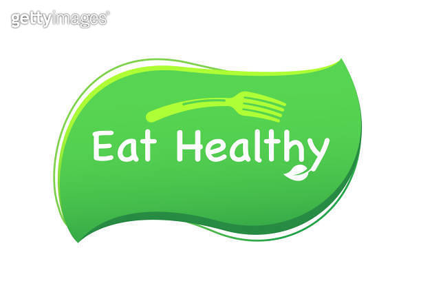 Eat Healthy lettering on green labels. Green eco friendly label ...