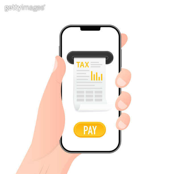 Hand holding mobile smart phone with paying Tax. Mobile payment service ...