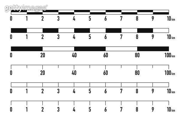 Map scales graphics for measuring distances . Set of metric rulers in ...