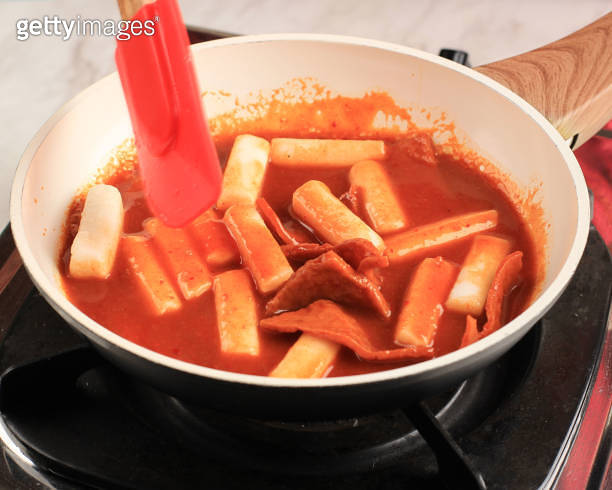 Cooking Process Topokki or Tteokbokki is Stir-fried Rice Cake with ...