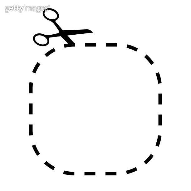 Scissors cutting through dashed line square form (2150320765) 일러스트, 무료 ...