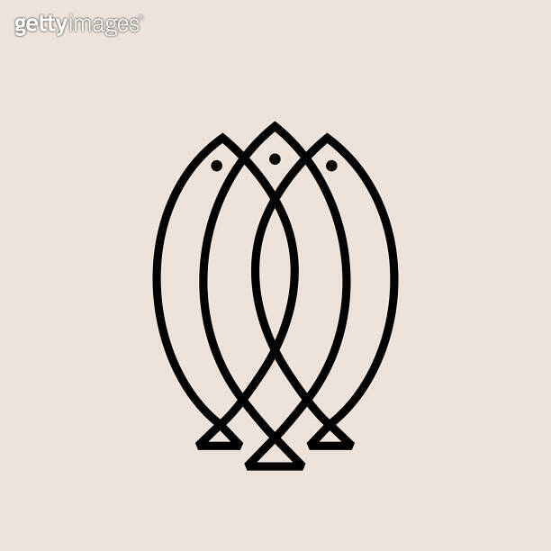 Three Fishes triple fish line outline monoline logo hipster vintage ...