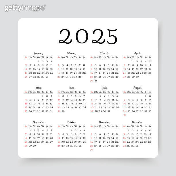 2025 calendar template. Calender grid with 12 month. Vector ...