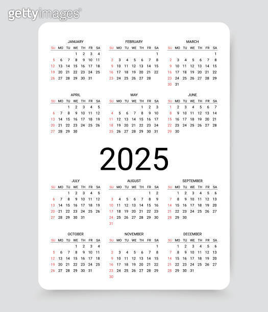 Calendar for 2025 year. Yearly calender with 12 month. Vector ...