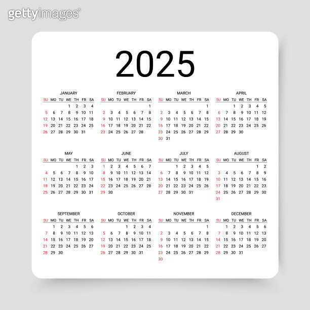 Calendar for 2025. Calender grid of year planner. Vector illustration ...