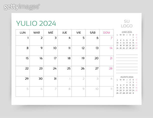 Spanish July 2024 year calendar. Desk monthly planner template. Vector ...