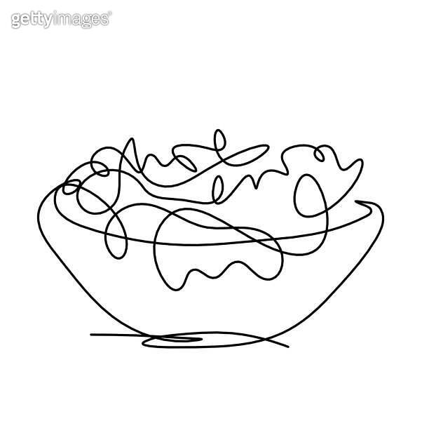 Abstract salad as line drawing on white 이미지 (2151145753) - 게티이미지뱅크