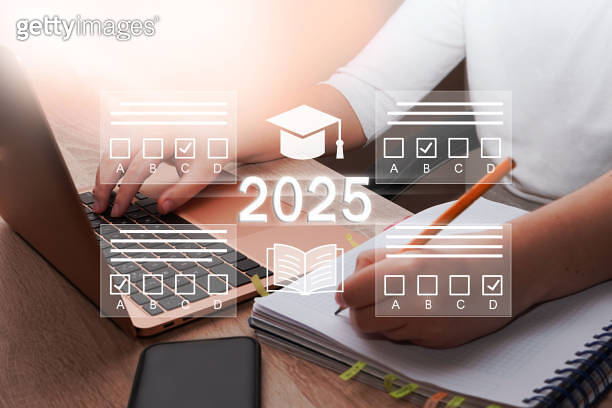 2025 E-learning, education, online exam concept.Choose correct answer ...
