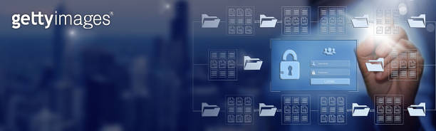 Online documentation database. AI document management system DMS concept. Data protection, data ...