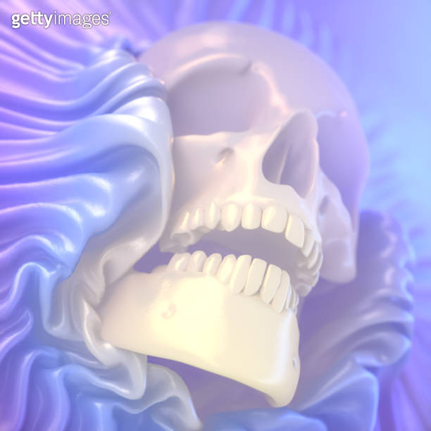 Digital illustration where human skull appears from folds of shiny ...