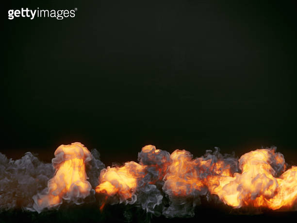 Giant explosion with dark smoke on a black background. 3d rendering ...