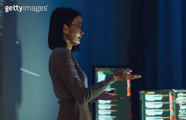 asian woman developer presentation about coding software data with ...