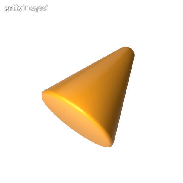Abstract yellow 3D cone illustration, isolated on white background ...