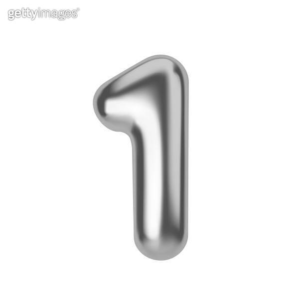 Silver number 1. Foil and latex balloon number One in 3d style ...