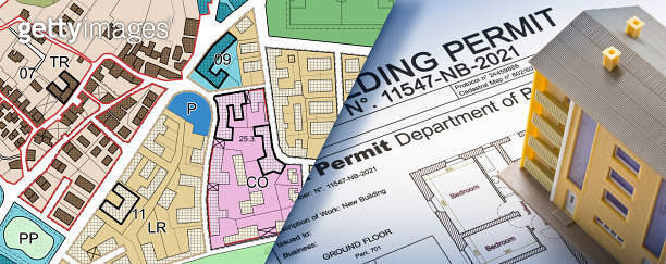 Building Permit concept with building approvation, condominium ...