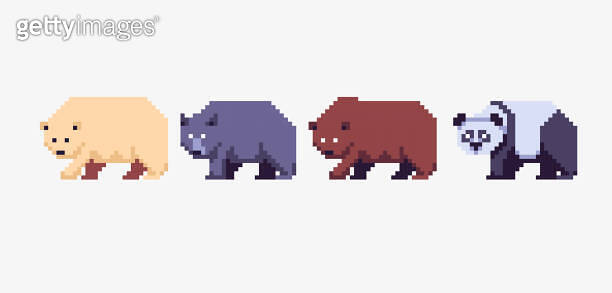Bear species pixel art set. Grizzly, panda, polar collection. 8 bit ...