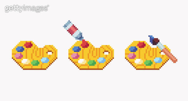 Brush and paint palette pixel art set. Artist Drawing Set collection. 8 ...