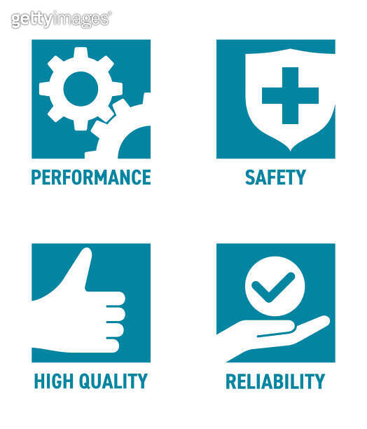 Icons - Safety, Performance, Reliability, High Quality. Square shape ...