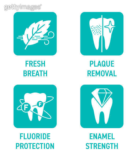 Toothpaste square icons - Fresh breath, Plaque removal, Fluoride ...