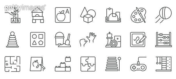 Educational Games Icons Set. Linear Icons Representing Interactive ...