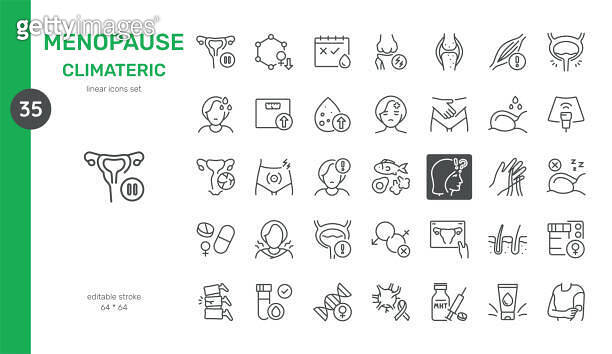 Menopause and Climacteric Icon Set. Line Symbols of Menopause Symptoms ...