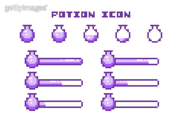 Pixel Art Game Potion Bar Progress and Elixir Level Icons Set. 8 Bit ...