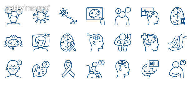 Neurodegenerative Disorders Icon Set: Brain Cells, MRI, CT Scans, and ...